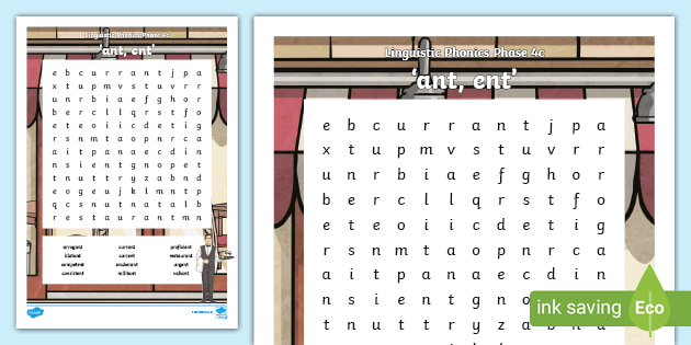 Linguistic Phonics Phase 4c 'ant, ent' Word Search