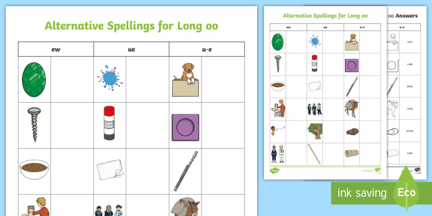 * NEW * Alternative Spellings ew, u-e, ue Table Activity Sheet