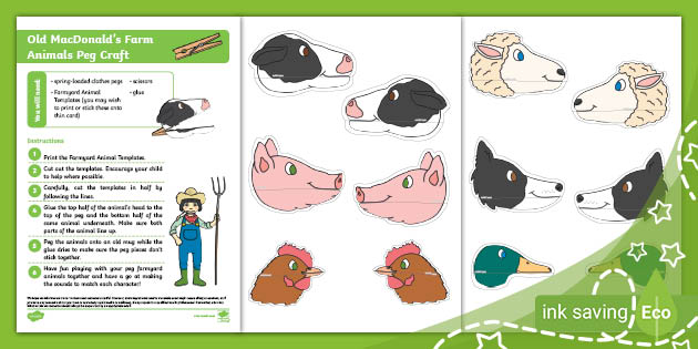 Old MacDonald's Farm Animals Peg Craft Instructions