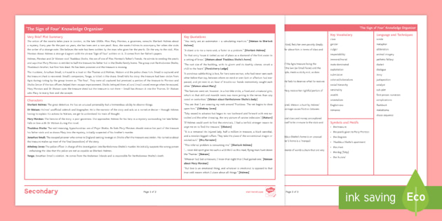 'The Sign of Four' Knowledge Organiser - the sign of four, AQA