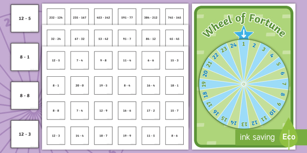 Subtraction Wheel of Fortune Differentiated Spinning Wheel Activity Pack