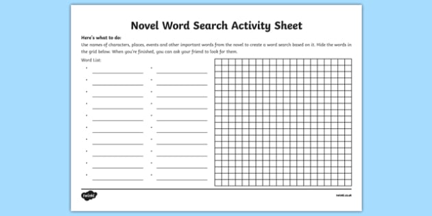 Novel Word Search Worksheet / Worksheet, worksheet