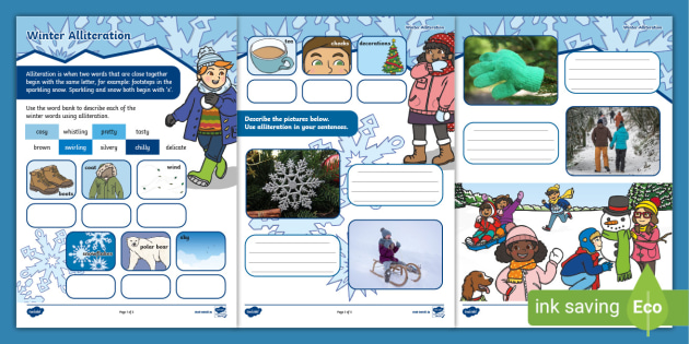 Winter Alliteration Activities - Literacy - Twinkl