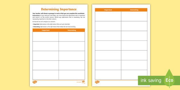 Determining Importance Worksheet