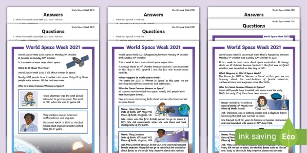 KS1 World Space Week 2021 Differentiated Reading Comprehension Activity