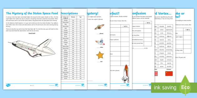 LKS2 The Mystery of the Stolen Space Food SPaG Problem-Solving Game