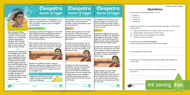 UKS2 Cleopatra: Queen of Egypt Differentiated Reading Comprehension ...