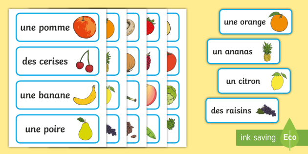 French Fruit and Vegetable Vocabulary Cards (teacher made)