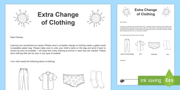 Extra Change of Clothing Editable Letter - USA Beginning of