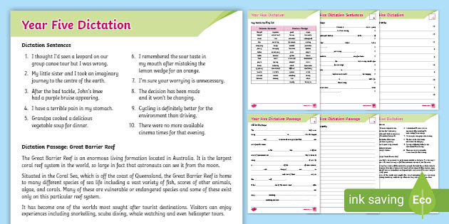 Year Five Dictation Passage and Sentences Assessment Pack