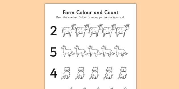 Farm Themed Count and Colour Sheet (teacher made)