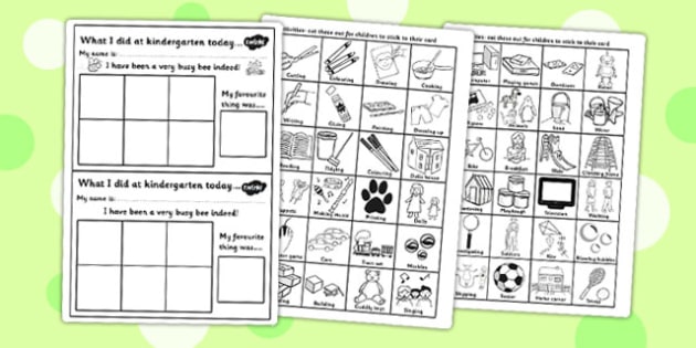 What I Did Today Home Communication Cards for Kindergarten