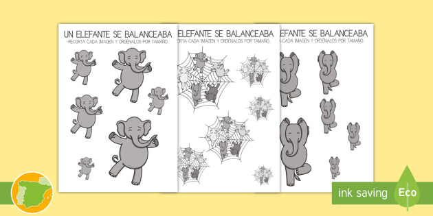 Ordenar tamaños: Un elefante se balanceaba (teacher made)