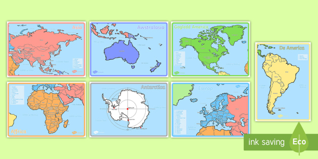 Pecyn Posteri Cyfandiroedd Y Byd (teacher made)