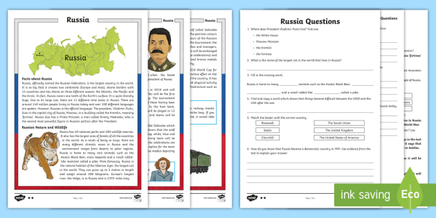* NEW * UKS2 Russia Differentiated Reading Comprehension Activity ...