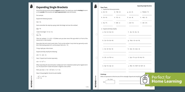 👉 Expanding Single Brackets Walkthrough Worksheet | Twinkl