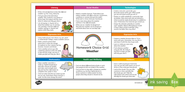 Weather Homework Grid (teacher made)
