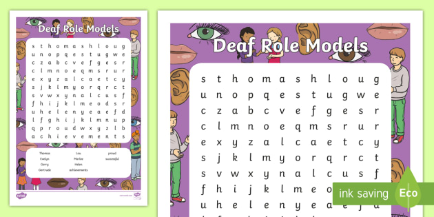 Deaf Role Models Word Search (teacher made)