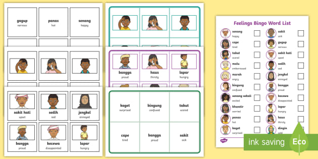 Indonesian Feelings and Emotions Bingo (teacher made)