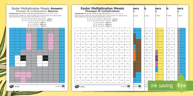 Easter Multiplication Mosaics Worksheets English/French