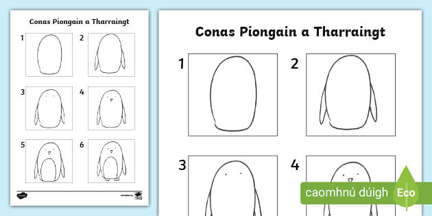 Penguin drawing instructions Gaeilge