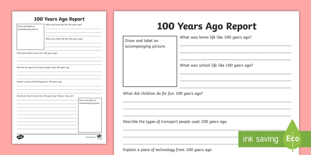 100 Days of School Report Worksheet (teacher made)