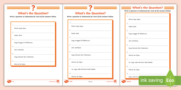 What's the Question Activity Indonesian (teacher made)