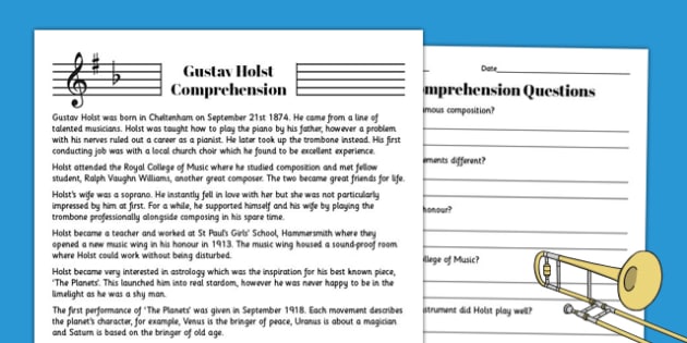 Gustav Holst Reading Comprehension Activity - holst, comprehension