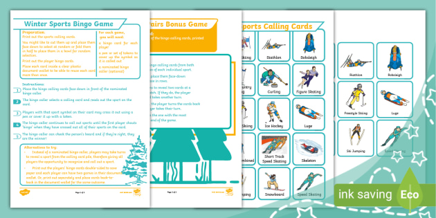 Winter Sports Bingo Game (teacher made)