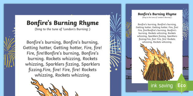 Bonfires Burning Rhyme - bonfires, burning, rhyme, eyfs, early