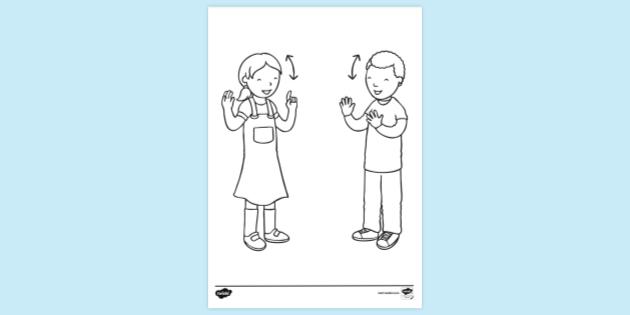 Children Talking, Nodding, Gesturing, Colouring Sheet