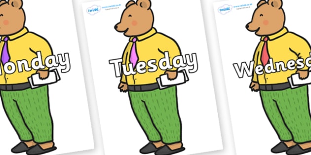 Days of the Week on Mr Bear to Support Teaching on The Jolly Christmas