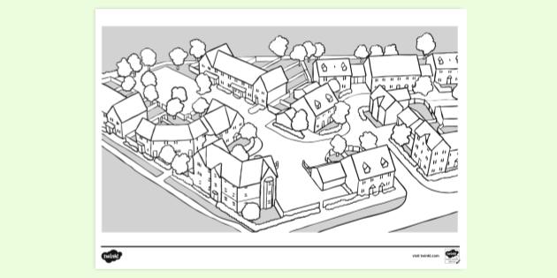 FREE! - Housing Estate Colouring Sheet | Colouring Sheet