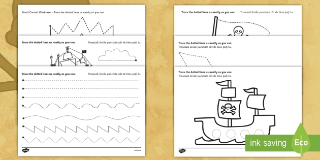 Pirate Themed Pencil Control Worksheet / Worksheets English/Romanian ...