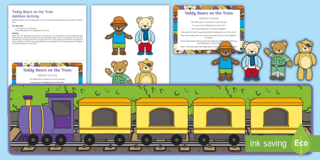 Teddy Bears on the Train Addition Prompt Card and Activity
