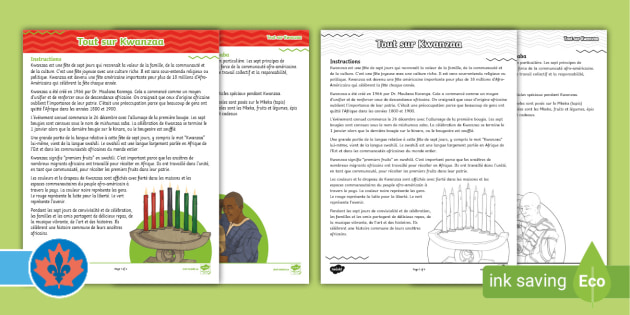 All About Kwanzaa Intermediate Reading Comprehension French