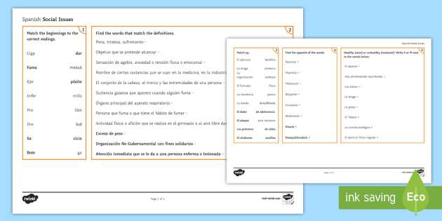 Social Issues Activity Mat Spanish - KS4, GCSE, Spanish