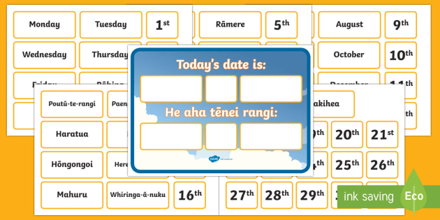 Todays date is Display Pack - Te Reo Maori / English