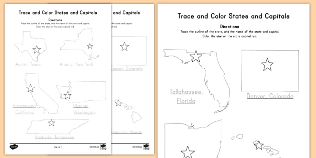 States and Capitals Trace the Words Activity (teacher made)