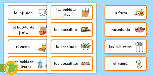 Healthy Eating Cafe Role Play Word Cards Spanish
