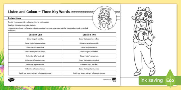 Easter Listen and Colour Three Key Word Activities