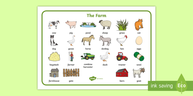 Farm Animals Word Mat
