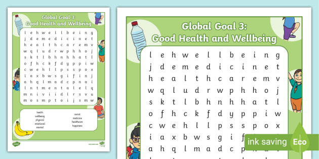 Global Goals: Good Health and Wellbeing Word Search