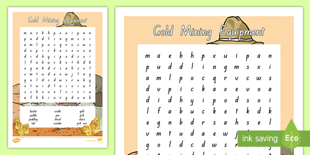 Gold Mining Equipment Word Search (teacher made)