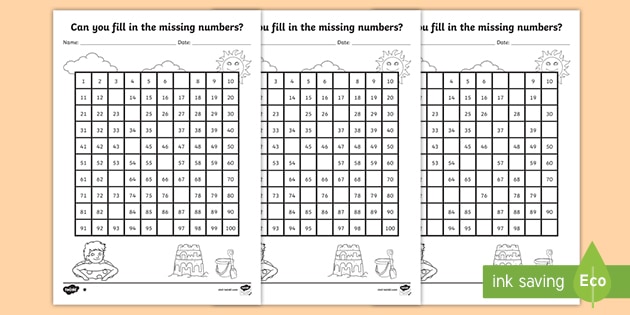 Summer Themed Missing Numbers Number Square