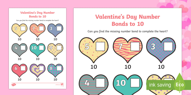 Hearts Number Bonds to 10 Worksheet / Worksheet