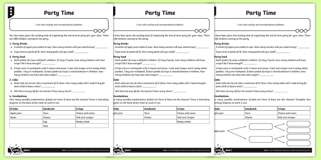 Party Time Scaling and Correspondence Problems Worksheets