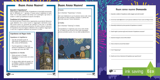 Buon anno nuovo Lettura Comprensiva