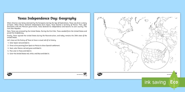 Texas Independence Label the Map Geography Activity