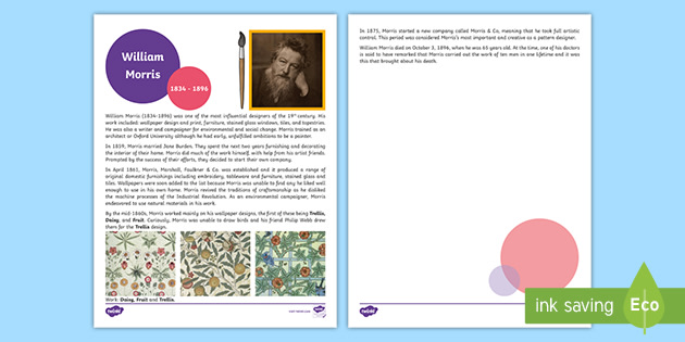 Artist Fact Sheet William Morris (teacher made)